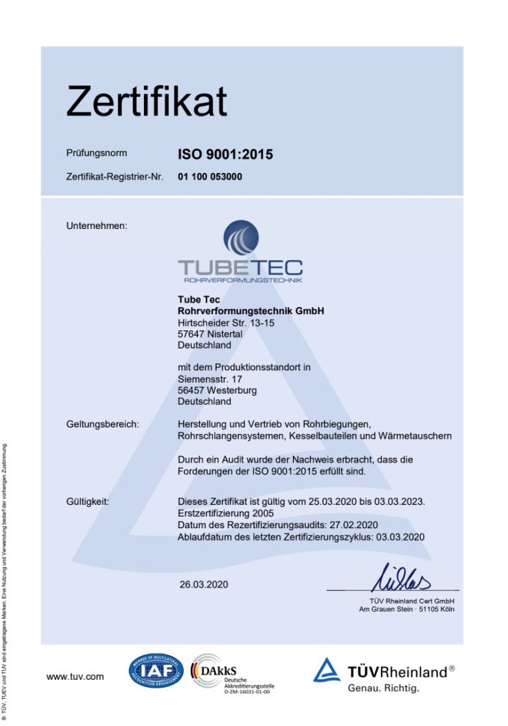 Zulassungen - TUBE-TEC Rohrverformungstechnik